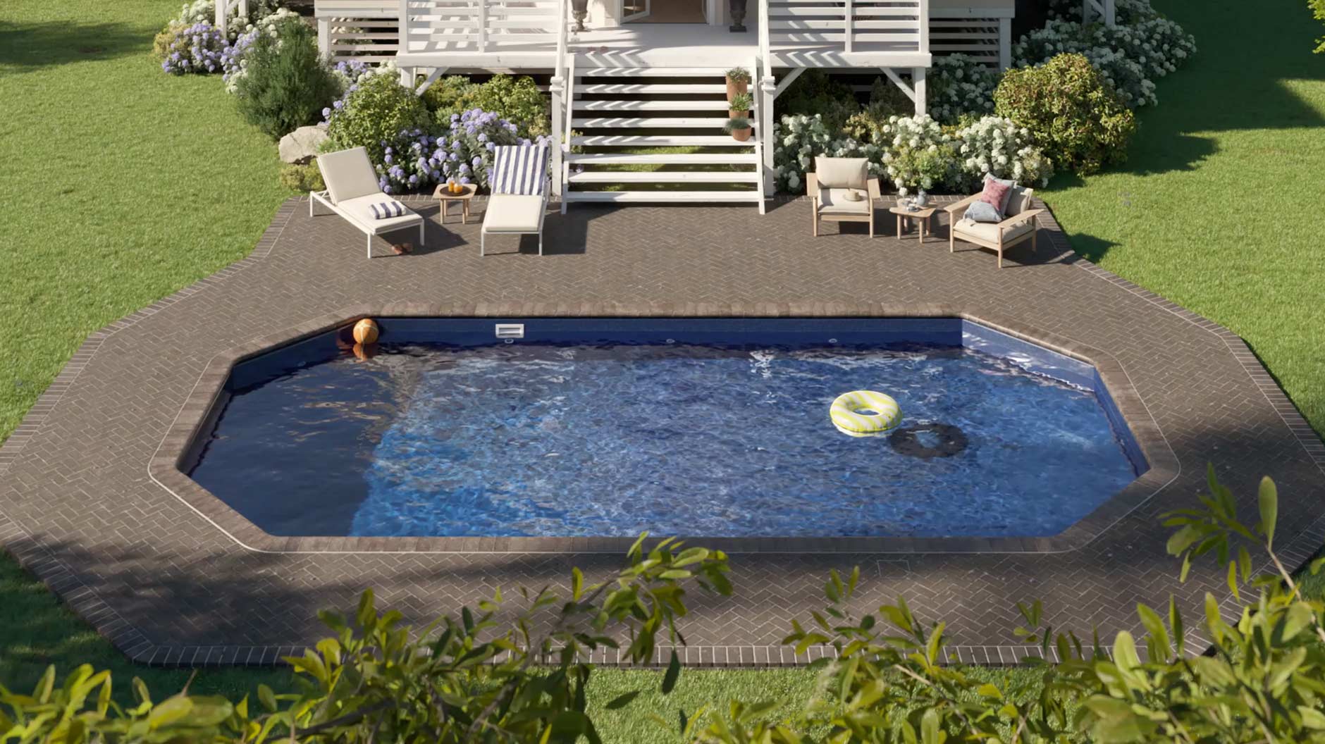 Swimming pool untouched by flood water : r/pics